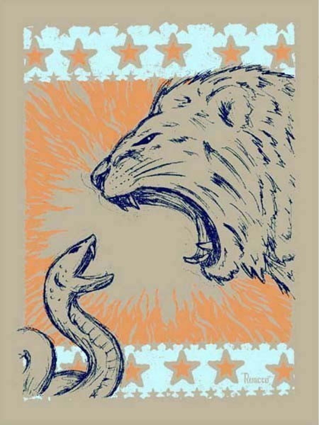 Lion Vs Snake Animal Silkscreen Art Print - Screen-printed Poster 18 X ...