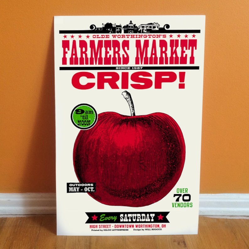 CRISP Red Apple Letterpress Poster - 11 X 17 Farmers Market Print Ready ...