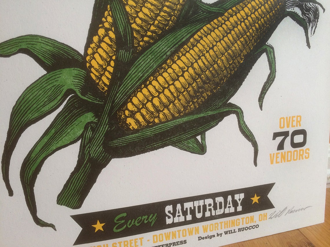 Corn on the Cob Letterpress Poster Aw Shucks 11x17 Farmers Market Print ...
