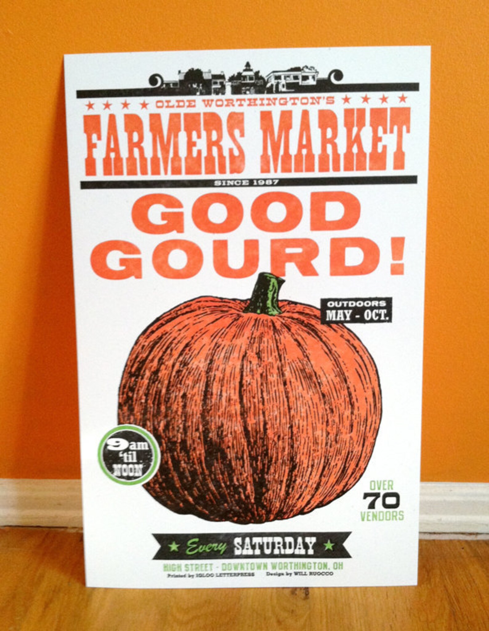Good Gourd PUMPKIN Letterpress Poster, Food Illustration With Woodtype ...