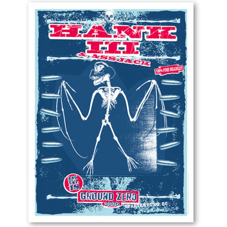 Hank III Concert Poster Hank Williams Country Punk Bat Skeleton 18 X 24 ...