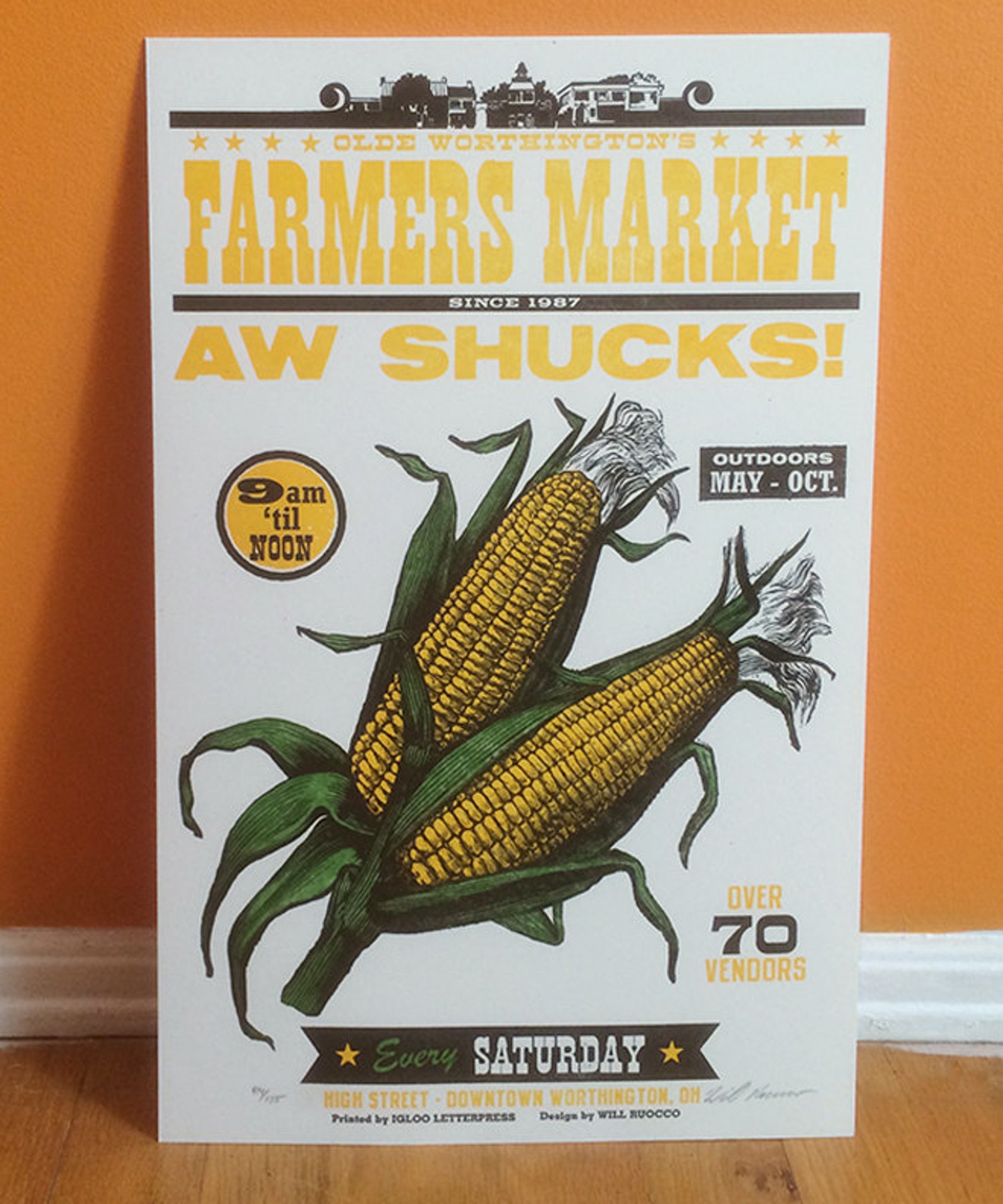 Corn on the Cob Letterpress Poster Aw Shucks - 11x17 Farmers Market ...