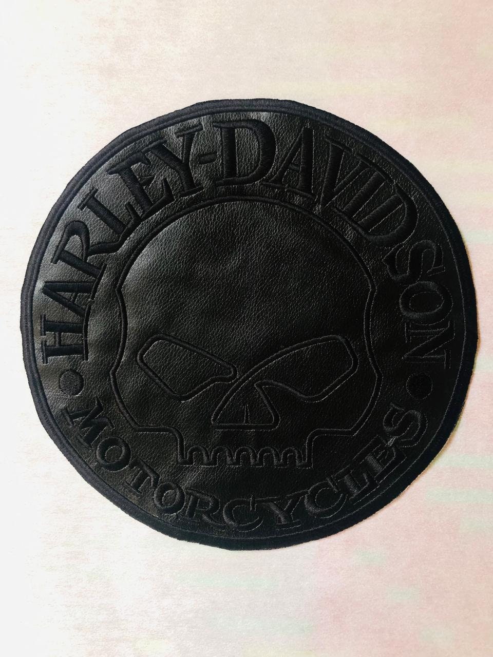 Harley Davidson Black Circle Skull on Leather 30.5cm Iron on Sew on ...