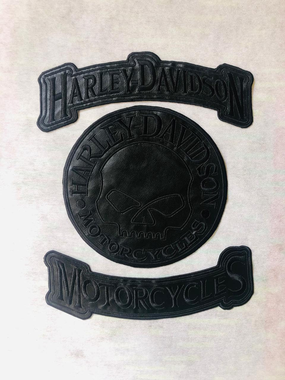 Harley Davidson Black Circle Skull on Leather 30.5cm Iron on Sew on ...