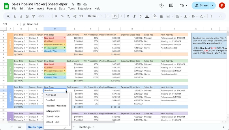 Sales Pipeline Template | Business Spreadsheet | Pipeline CRM | Google ...
