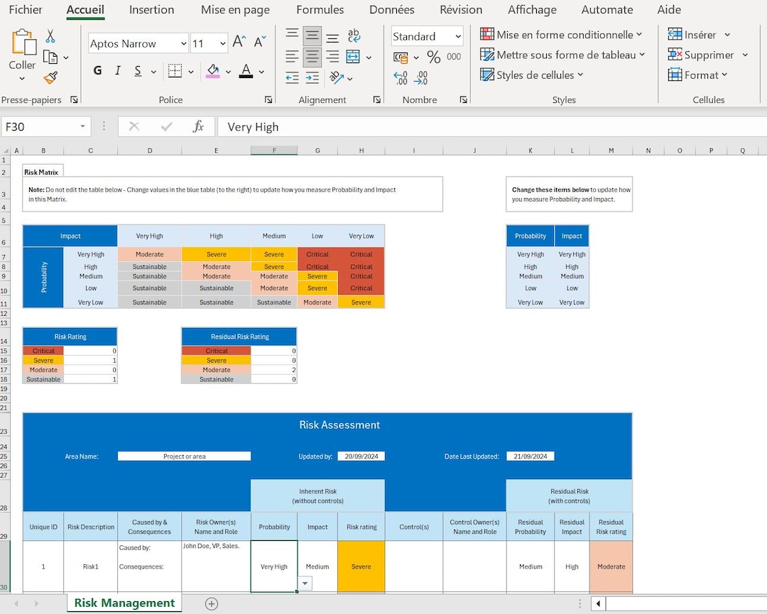 Risk Assessment Excel Template | Business Spreadsheet | Risk Management ...
