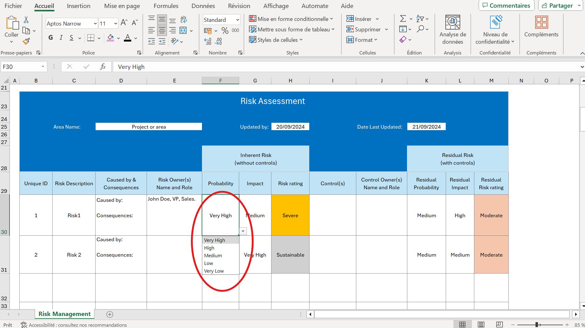 Risk Assessment Excel Template Business Spreadsheet Risk Management