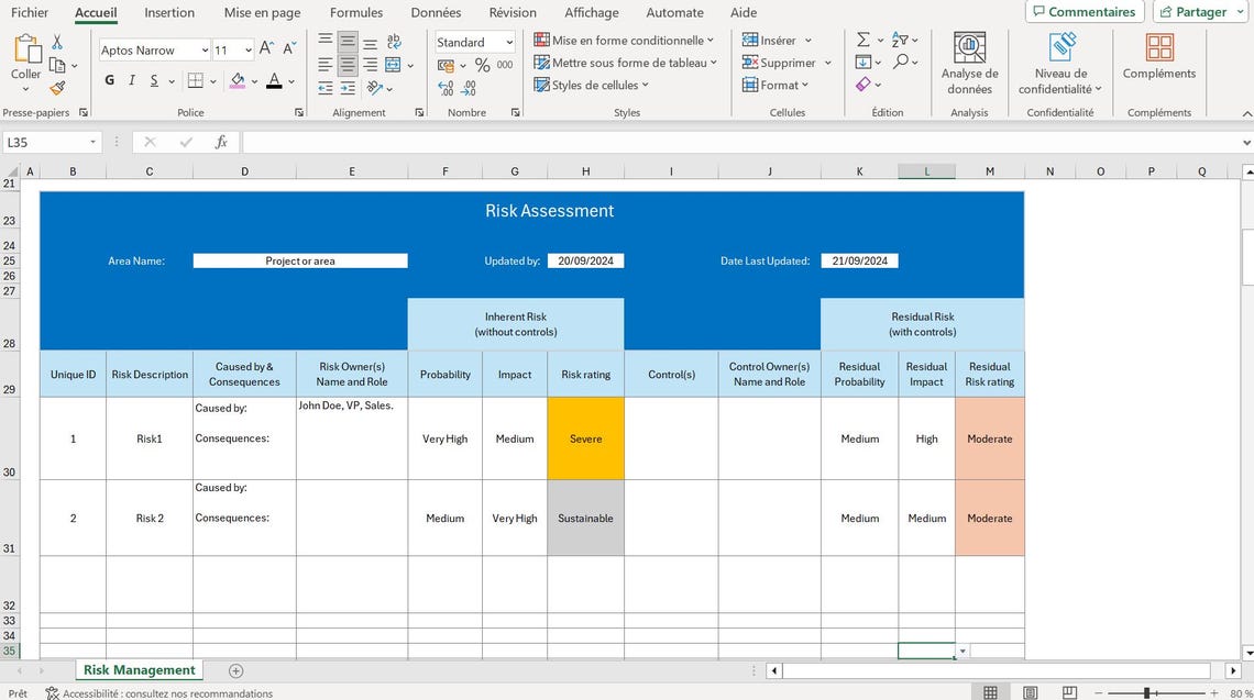 Risk Assessment Excel Template | Business Spreadsheet | Risk Management ...