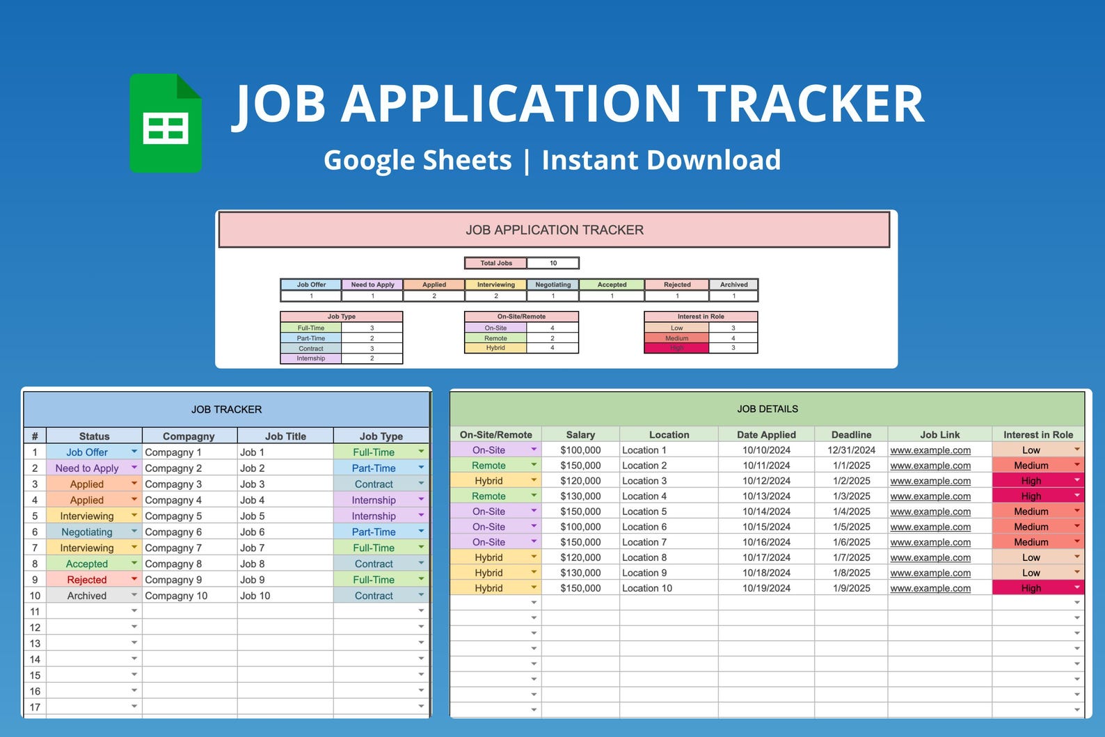 Job Application Tracker Google Sheets, Job Planner, Interview and Job ...