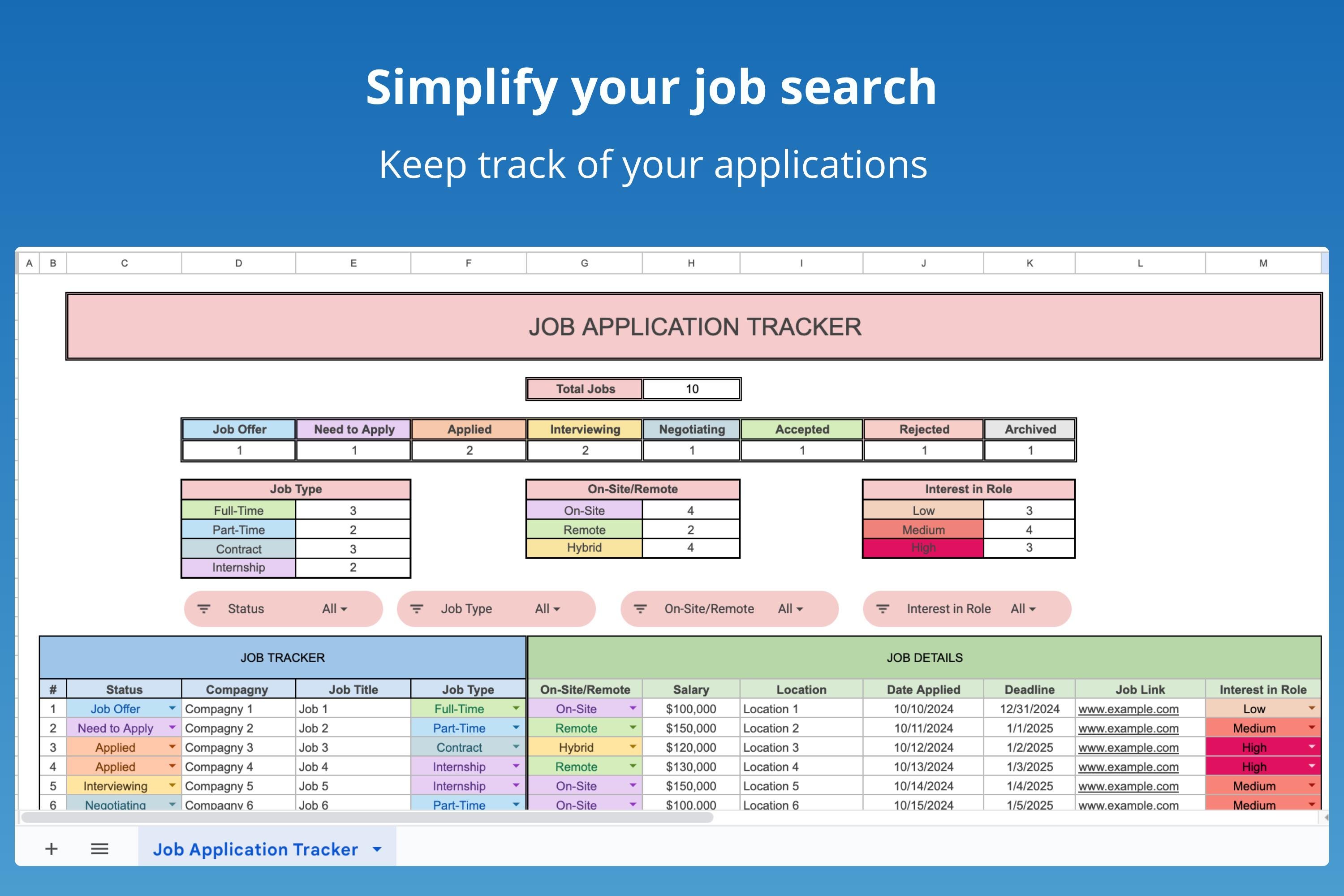 Job Application Tracker Google Sheets, Job Planner, Interview and Job ...