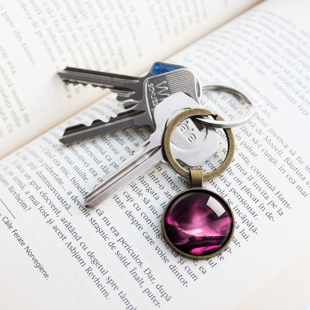Pink Aurora Borealis Keychain, Pastel Pink Northern Lights Key Ring ...