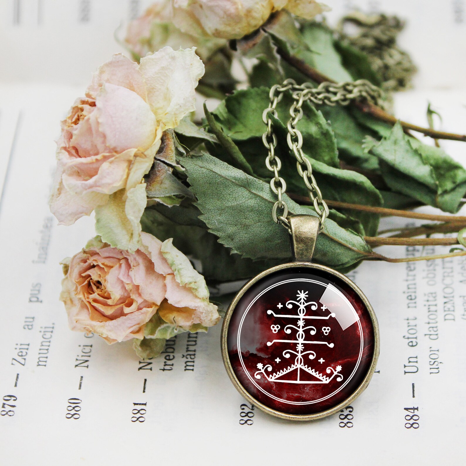 Ogou Feray Voodoo Loa Veve Pendant Necklace, Vodoun Red Necklace ...