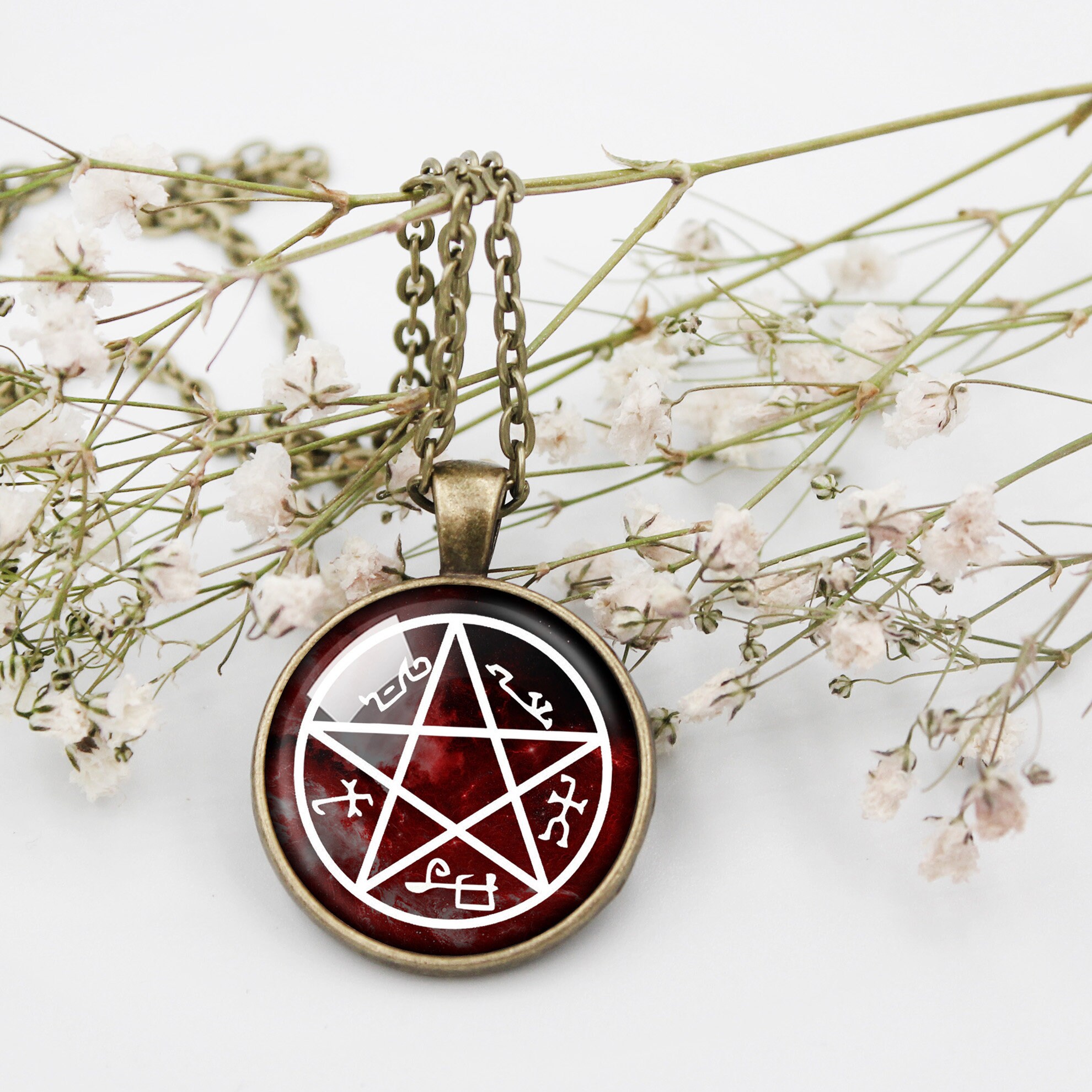 Devil Trap Symbol Pendant Necklace, Satanic Occult Amulet Pentagram ...