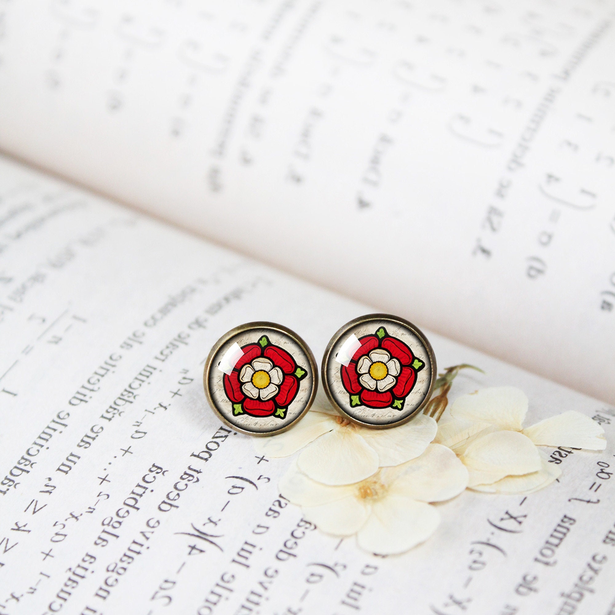 Tudor Rose Flower Earrings, Tudor Rose Stud and Hanging Kidney Earrings ...