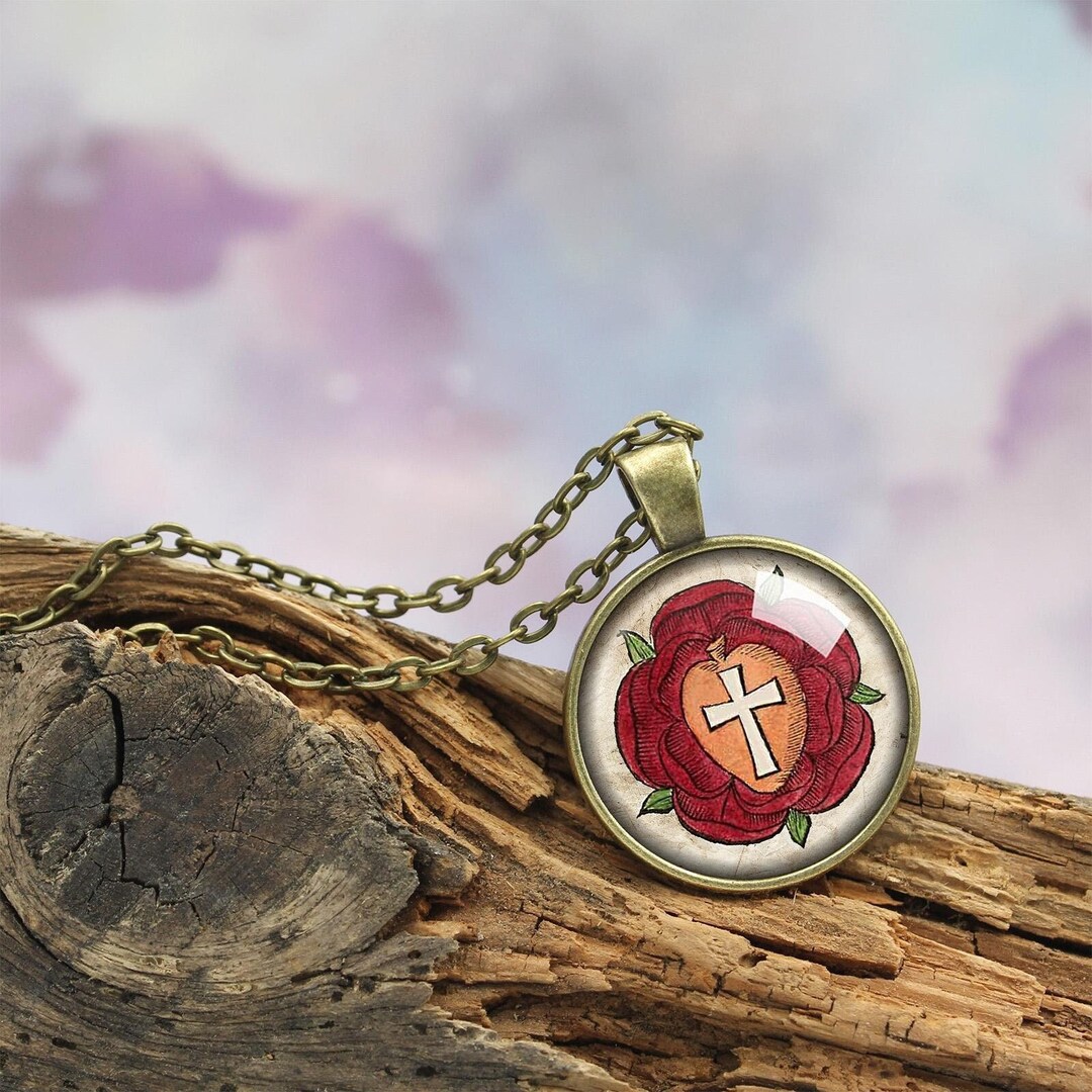 Rosicrucian Cross Pendant, Rose and Cross Necklace, INRI Rosicrucian ...