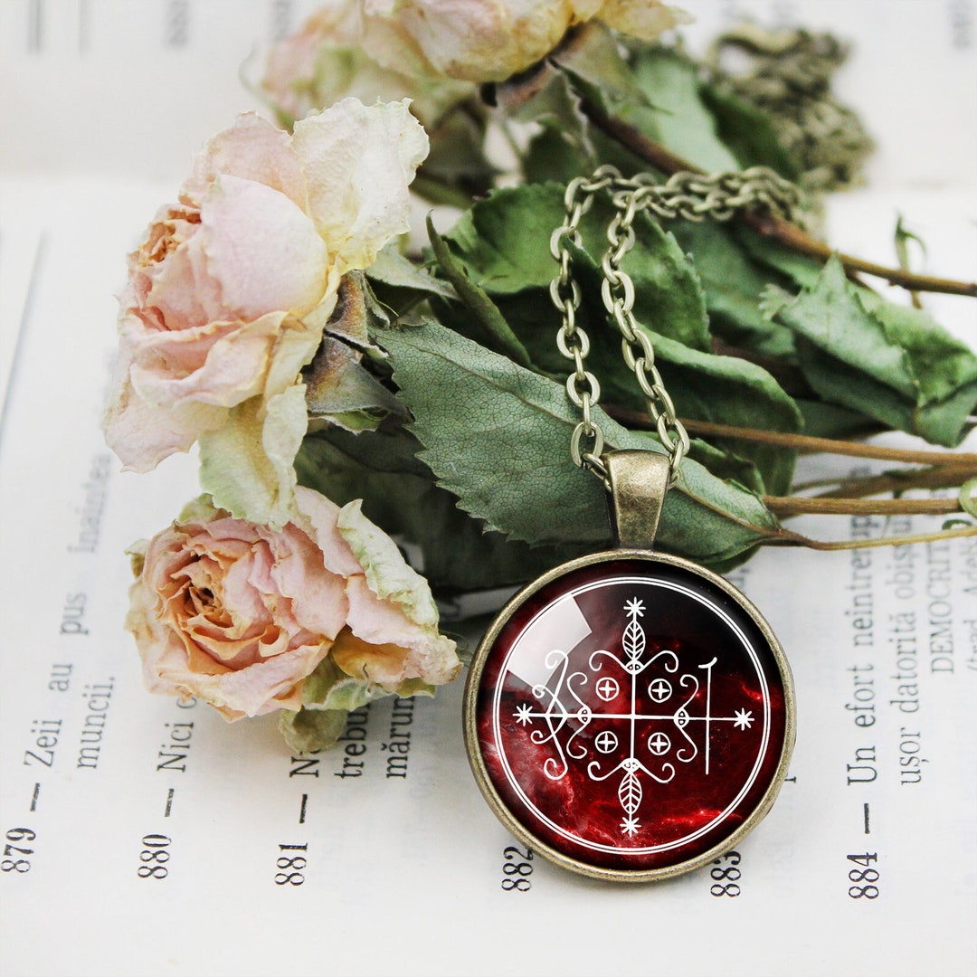 Papa Legba Voodoo Loa Veve Pendant Necklace, Vodoun Red Necklace ...