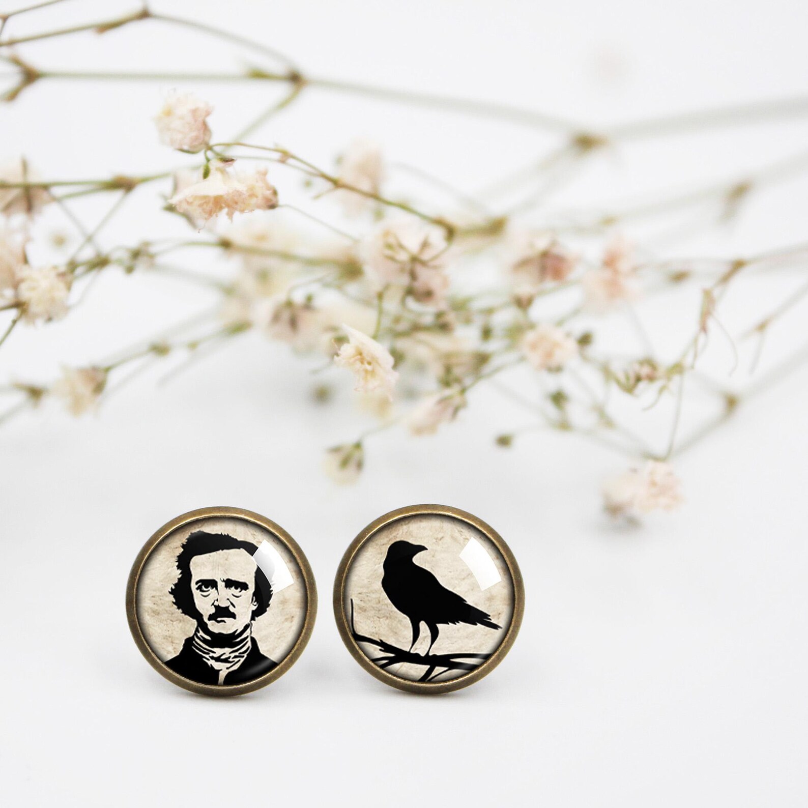 Edgar Allan Poe Earrings, the Raven Earrings, Black Crow, Edgar Poe ...