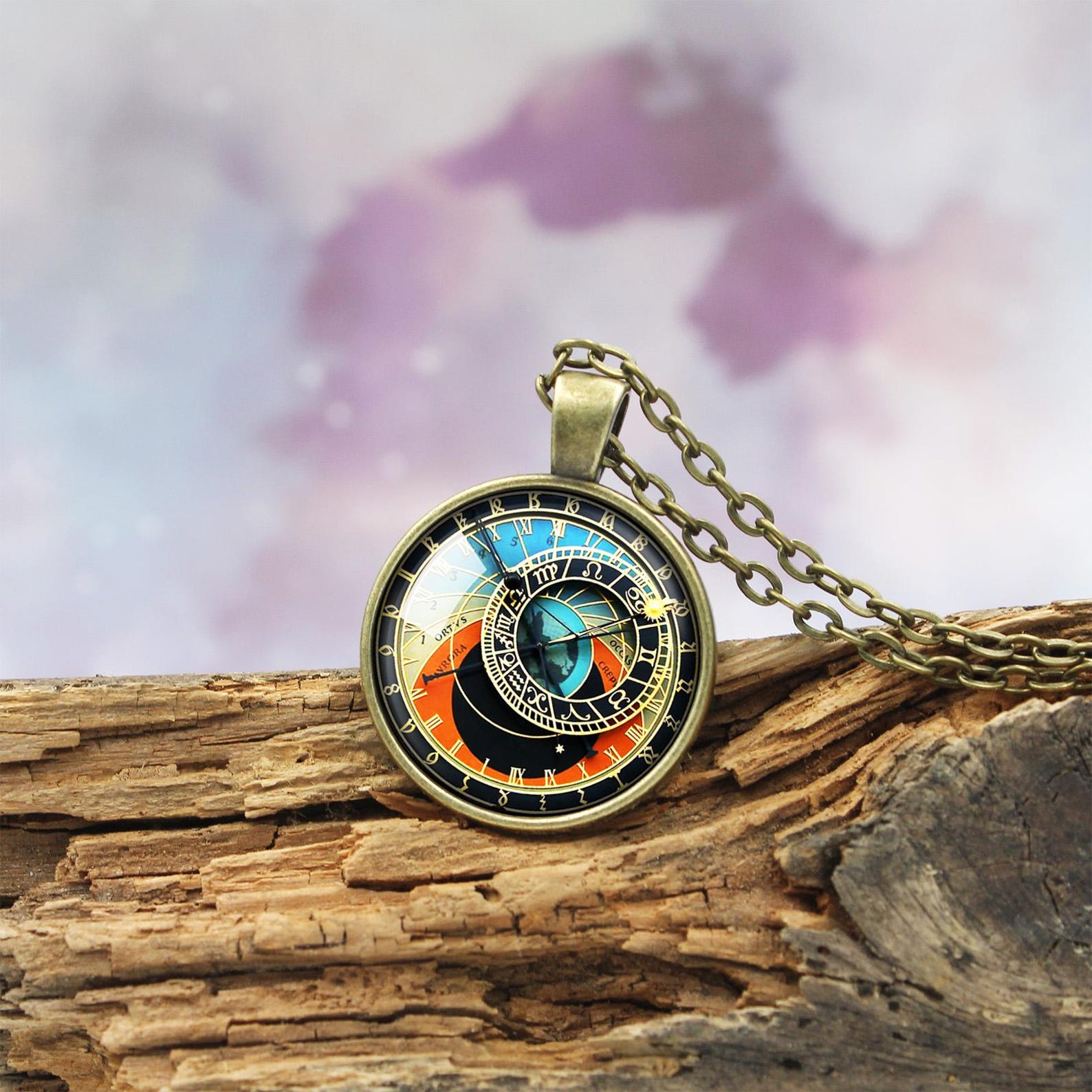 Astronomical Clock Pendant Necklace, Prague and Ulm Clock Necklace ...