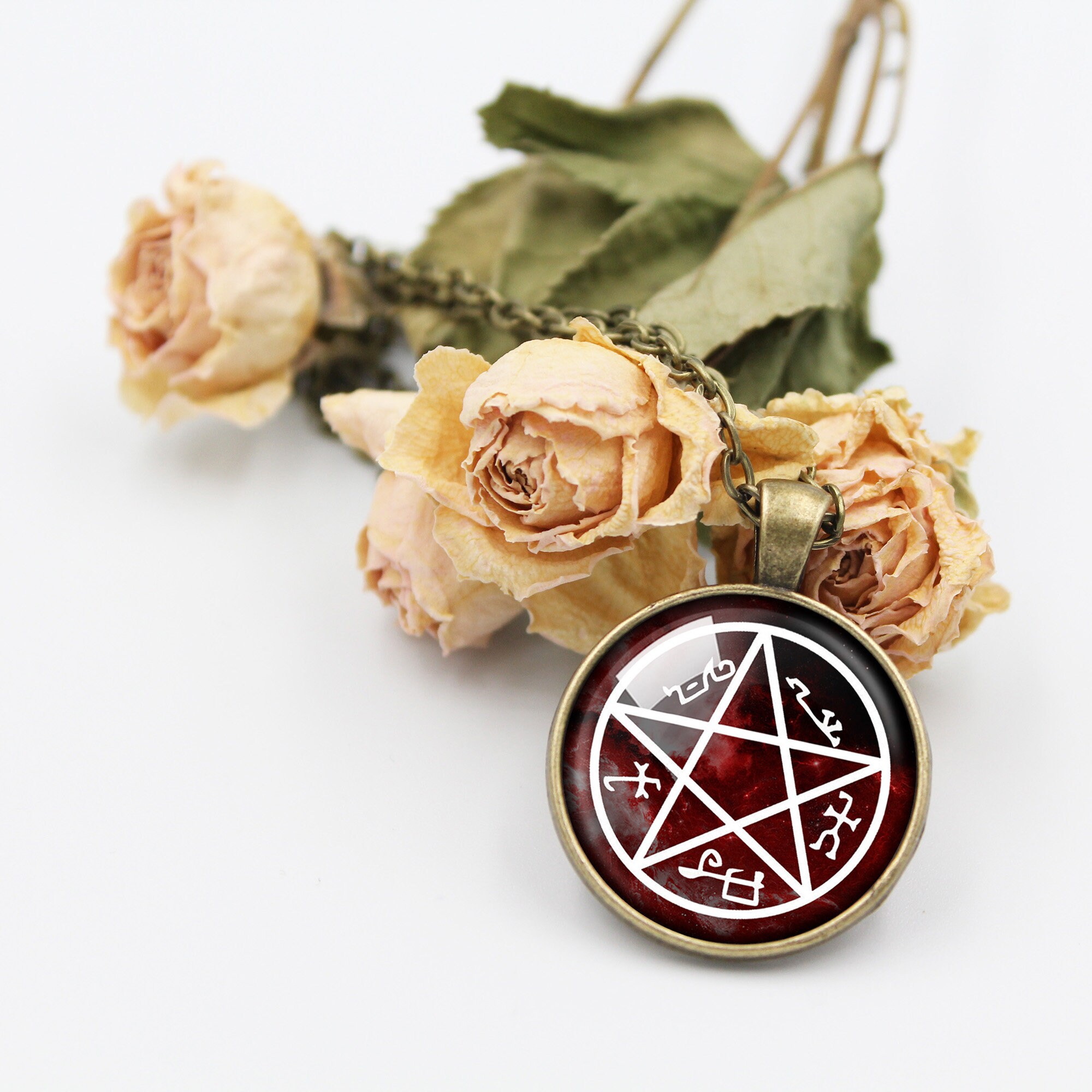 Devil Trap Symbol Pendant Necklace, Satanic Occult Amulet Pentagram ...