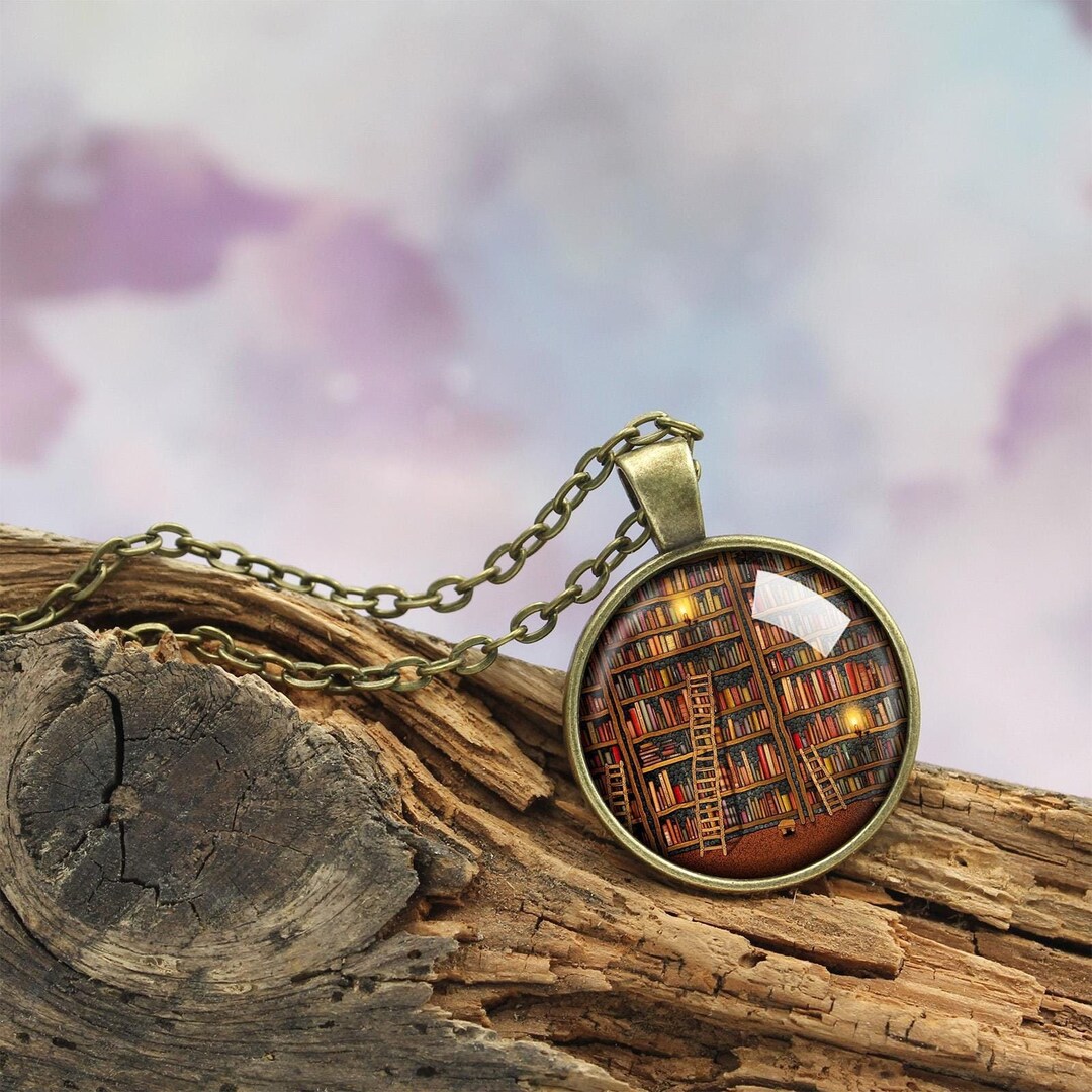 Book Library Necklace, Book Pendant, Gift for Reader, Book Club ...