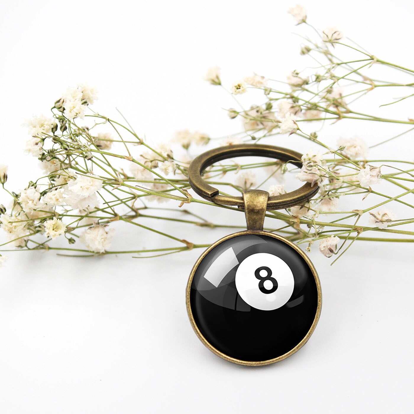 8 Ball Keychain, 8 Ball Lucky Photo Keyring, Pool Ball Keychain, Eight ...
