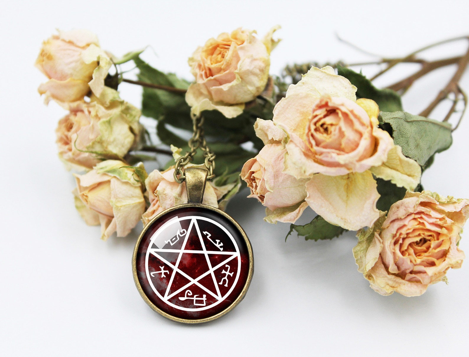 Devil Trap Symbol Pendant Necklace, Satanic Occult Amulet Pentagram ...