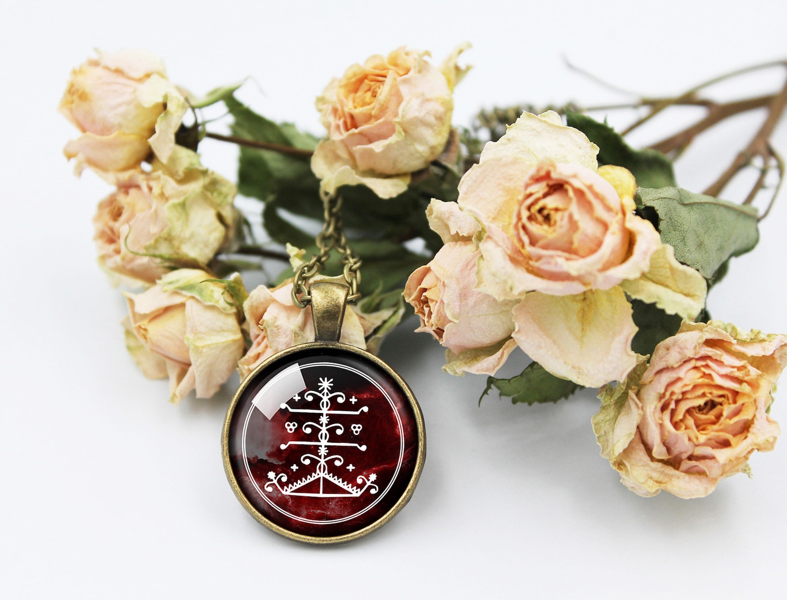 Ogou Feray Voodoo Loa Veve Pendant Necklace, Vodoun Red Necklace ...