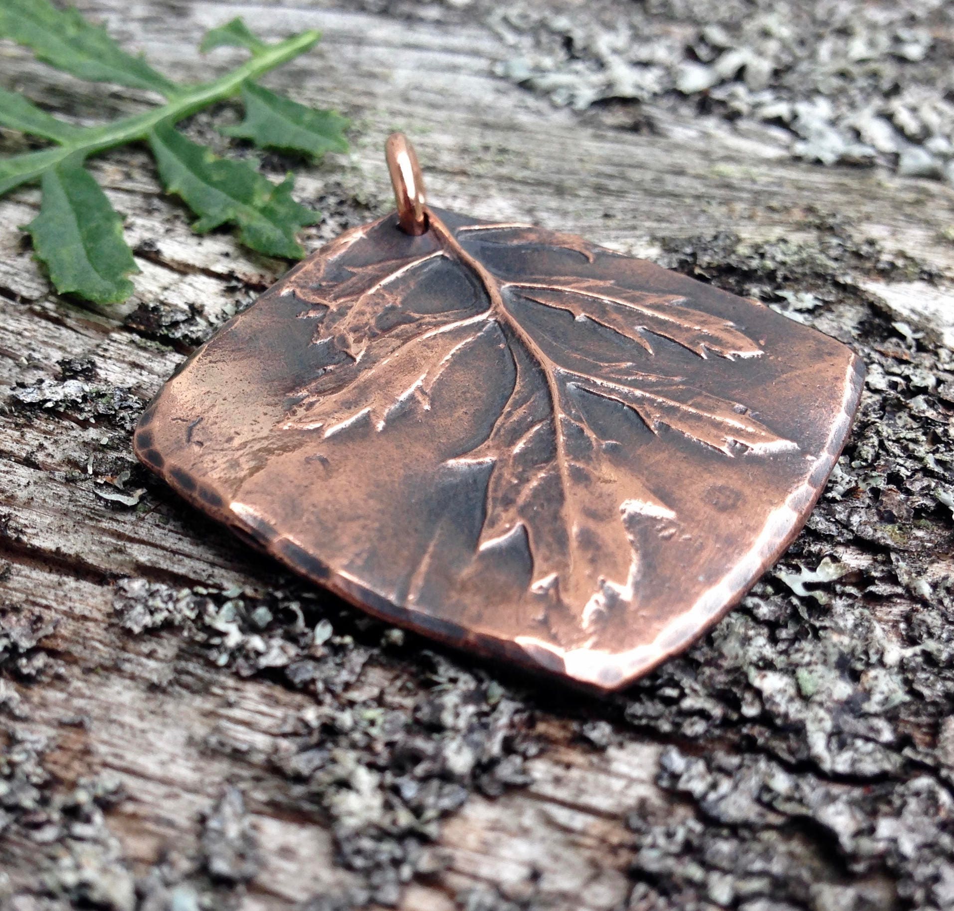 Copper Raised Leaf Pendant, Large Botanical Pendant
