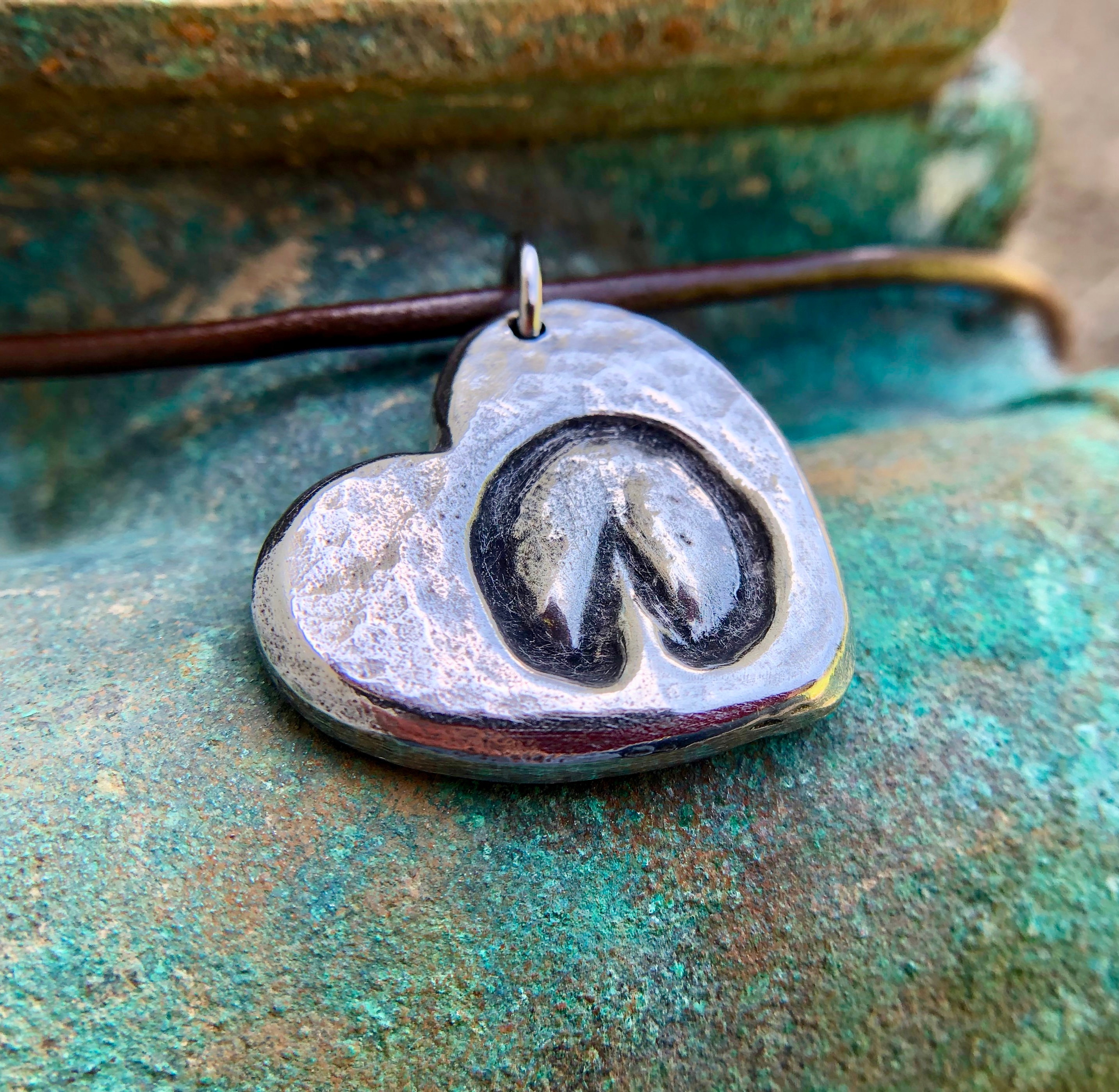 Barefoot Hoofprint on my Heart Necklace, Hoof Print Pendant