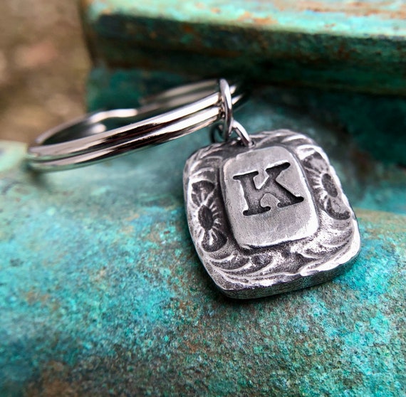 Western Monogram Keychain Key Ring Hand Cast Pewter Hand - Etsy