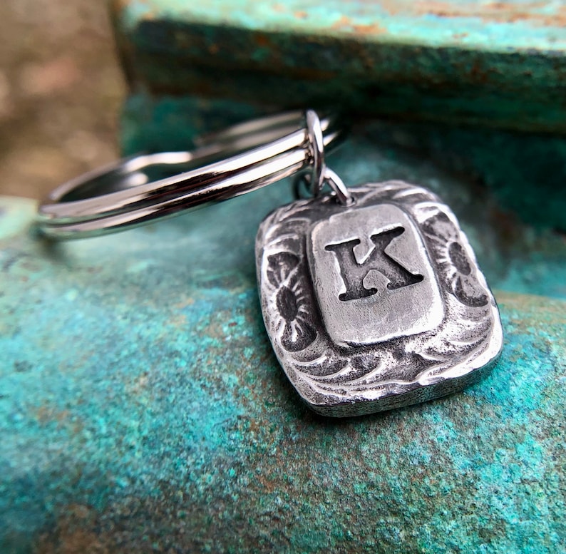 Western Monogram Keychain Key Ring Hand Cast Pewter Hand - Etsy