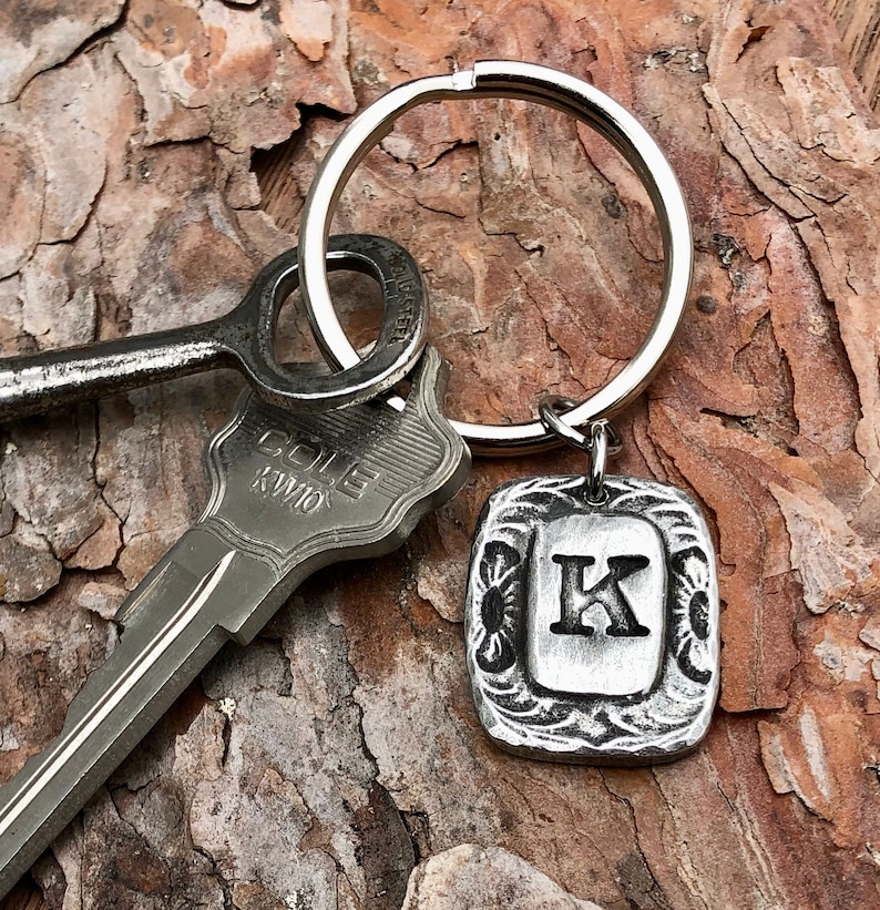 Western Monogram Keychain Key Ring Hand Cast Pewter Hand - Etsy