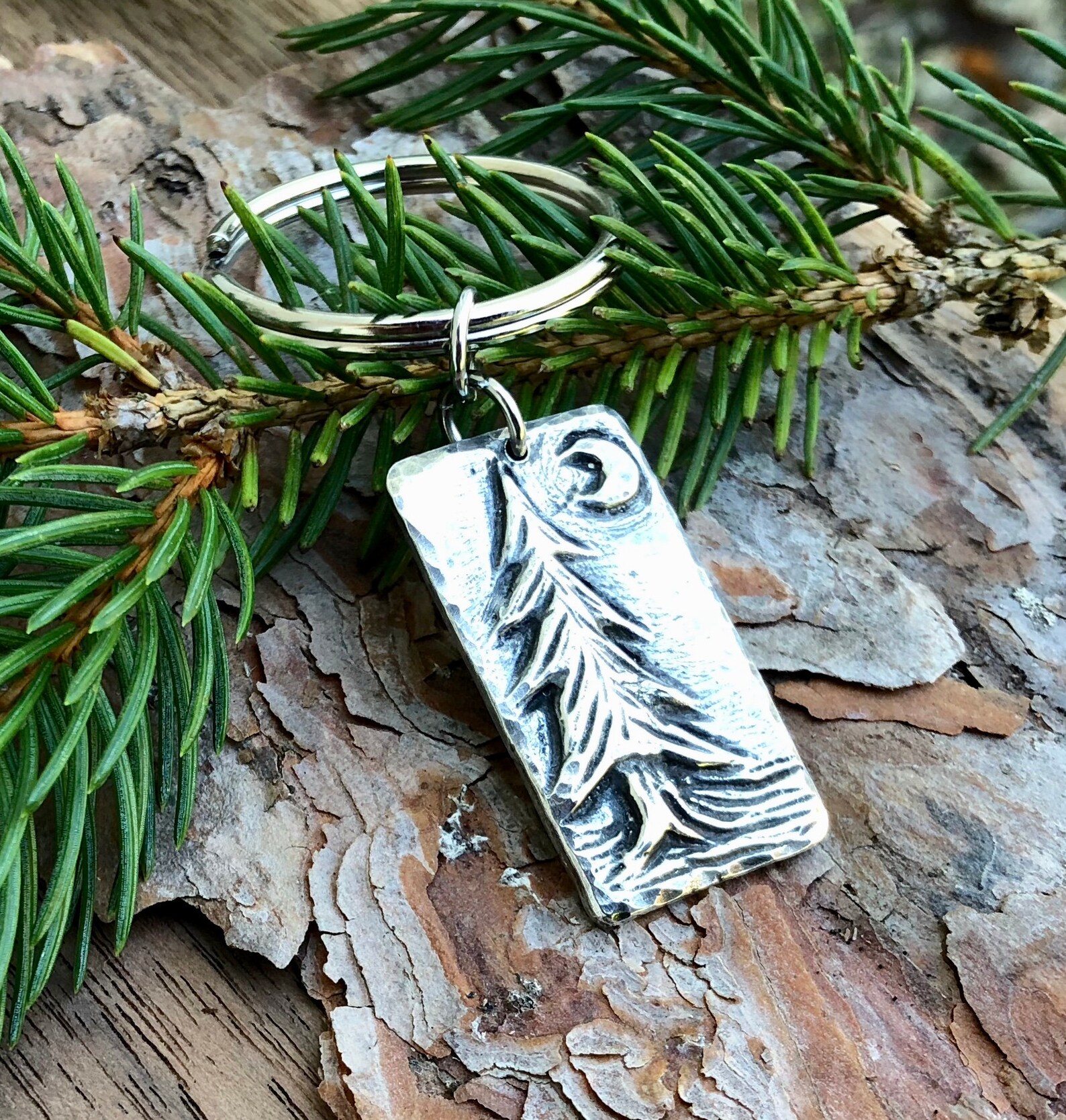 Pine Tree Keychain, Evergreen Forest Key Ring, Rustic Handmade Pewter ...