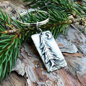 Pine Tree Keychain, Evergreen Forest Key Ring, Rustic Handmade Pewter ...