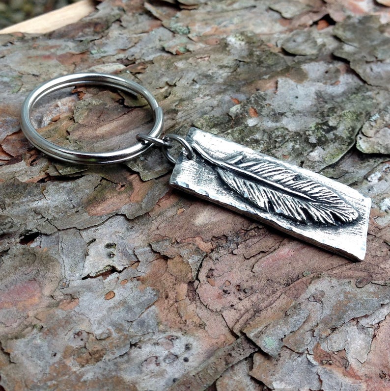 Feather Keychain Rustic Feather Key Ring Handcast Pewter - Etsy