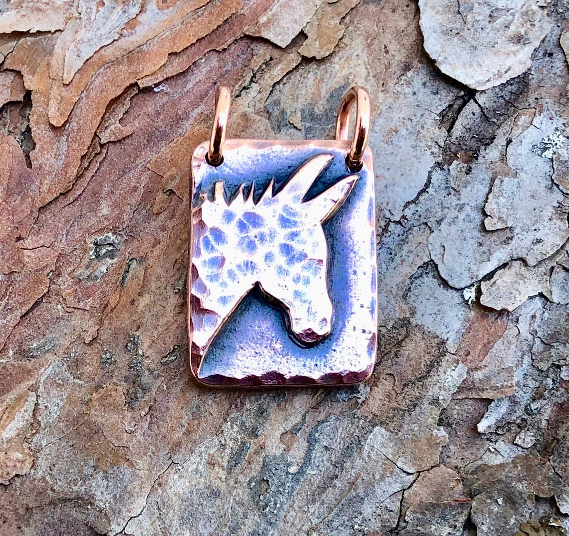 Copper Donkey Pendant, Mini Donkey Jewelry, Mule Silhouette, Rustic ...