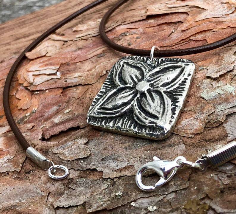Flower Necklace Floral Pendant Hand Cast Pewter Rustic - Etsy