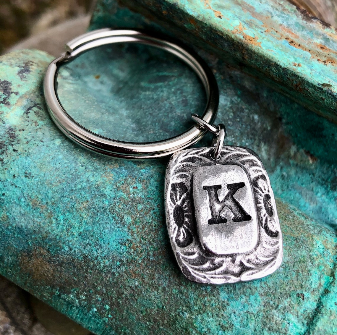 Western Monogram Keychain Key Ring Hand Cast Pewter Hand | Etsy