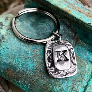 Western Monogram Keychain, Key Ring, Hand Cast Pewter, Hand Hammered ...