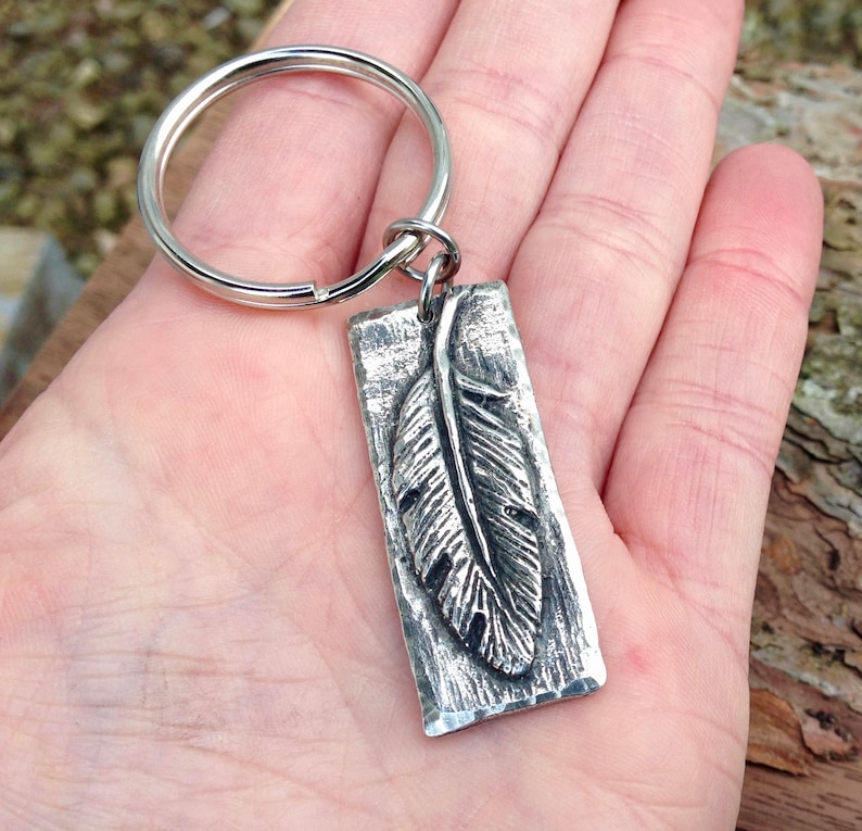 Feather Keychain Rustic Feather Key Ring Handcast Pewter - Etsy
