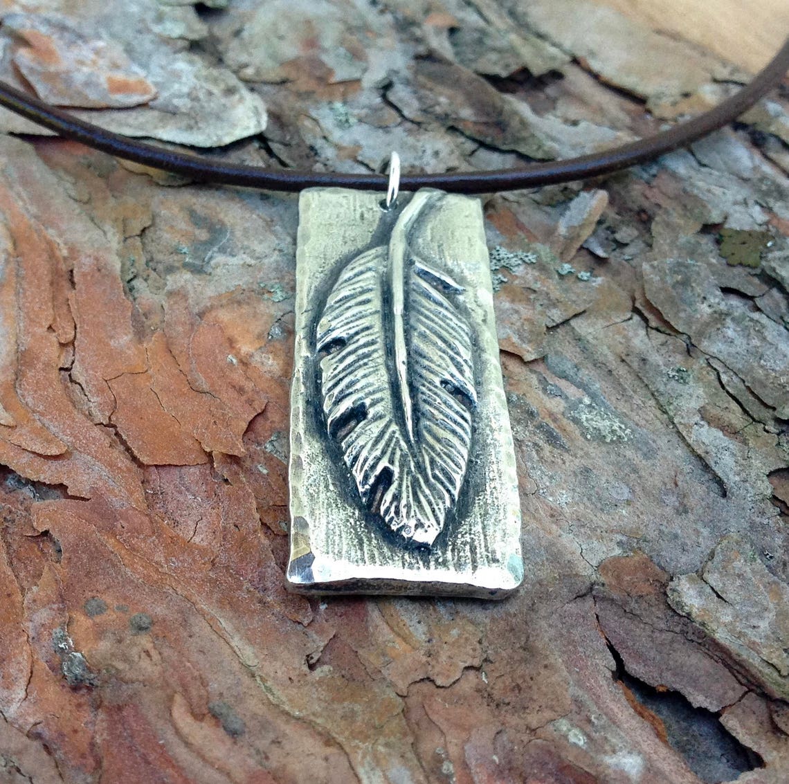 Feather Necklace Feather Bar Pendant Rustic Jewelry Hand | Etsy