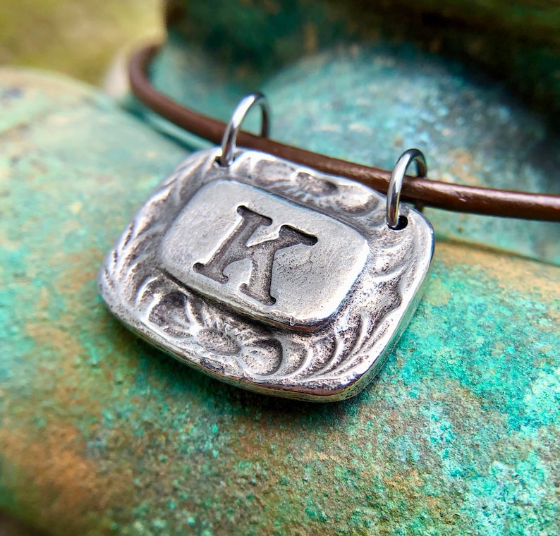 Western Monogram Necklace Rustic Initial Pendant Hand Cast - Etsy