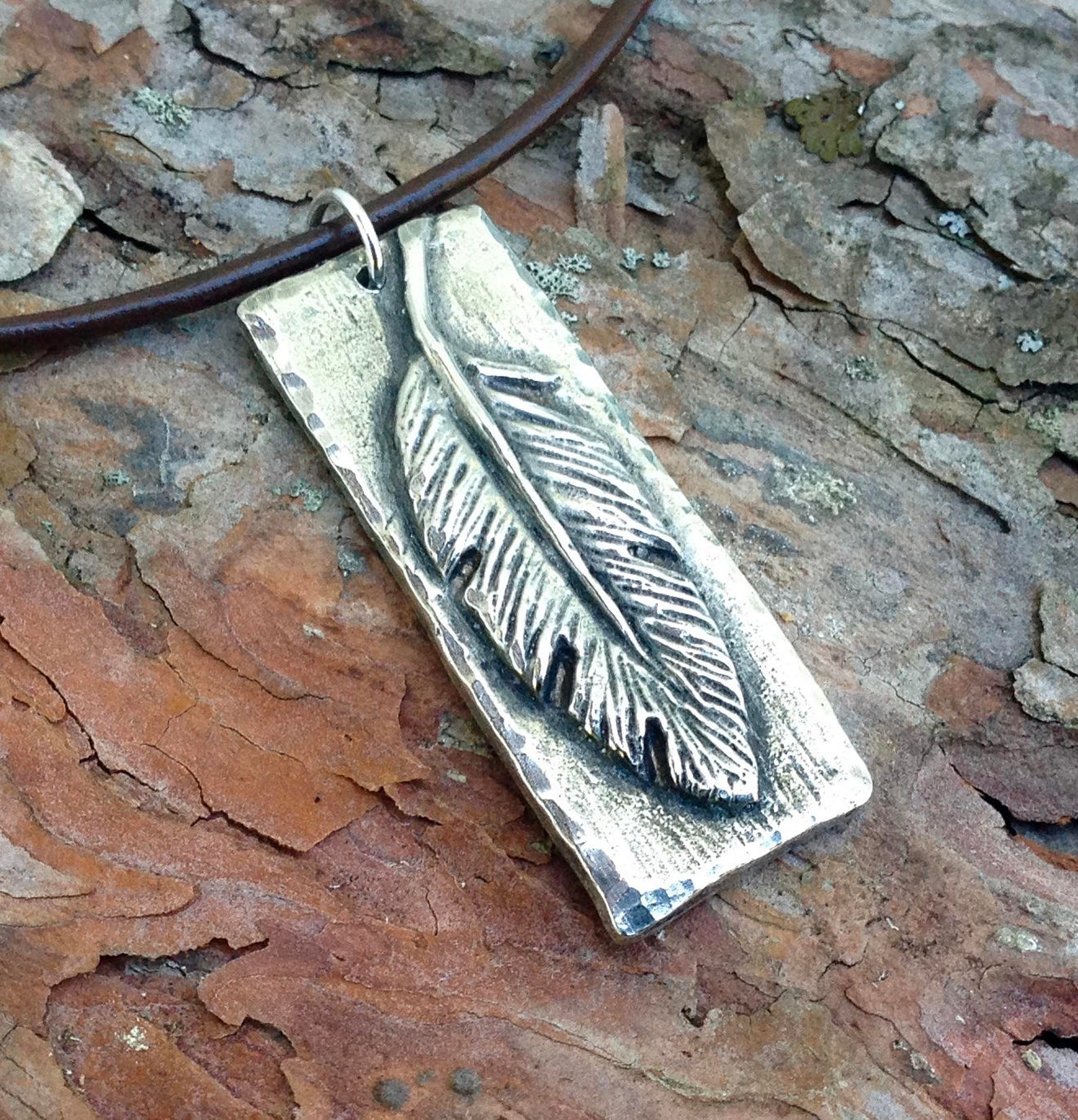 Feather Necklace Feather Bar Pendant Rustic Jewelry Hand | Etsy