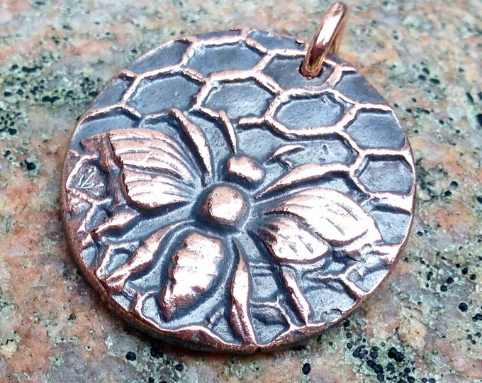 Copper Honey Bee Pendant, Honeycomb, Rustic Jewelry, Focal Pendant ...