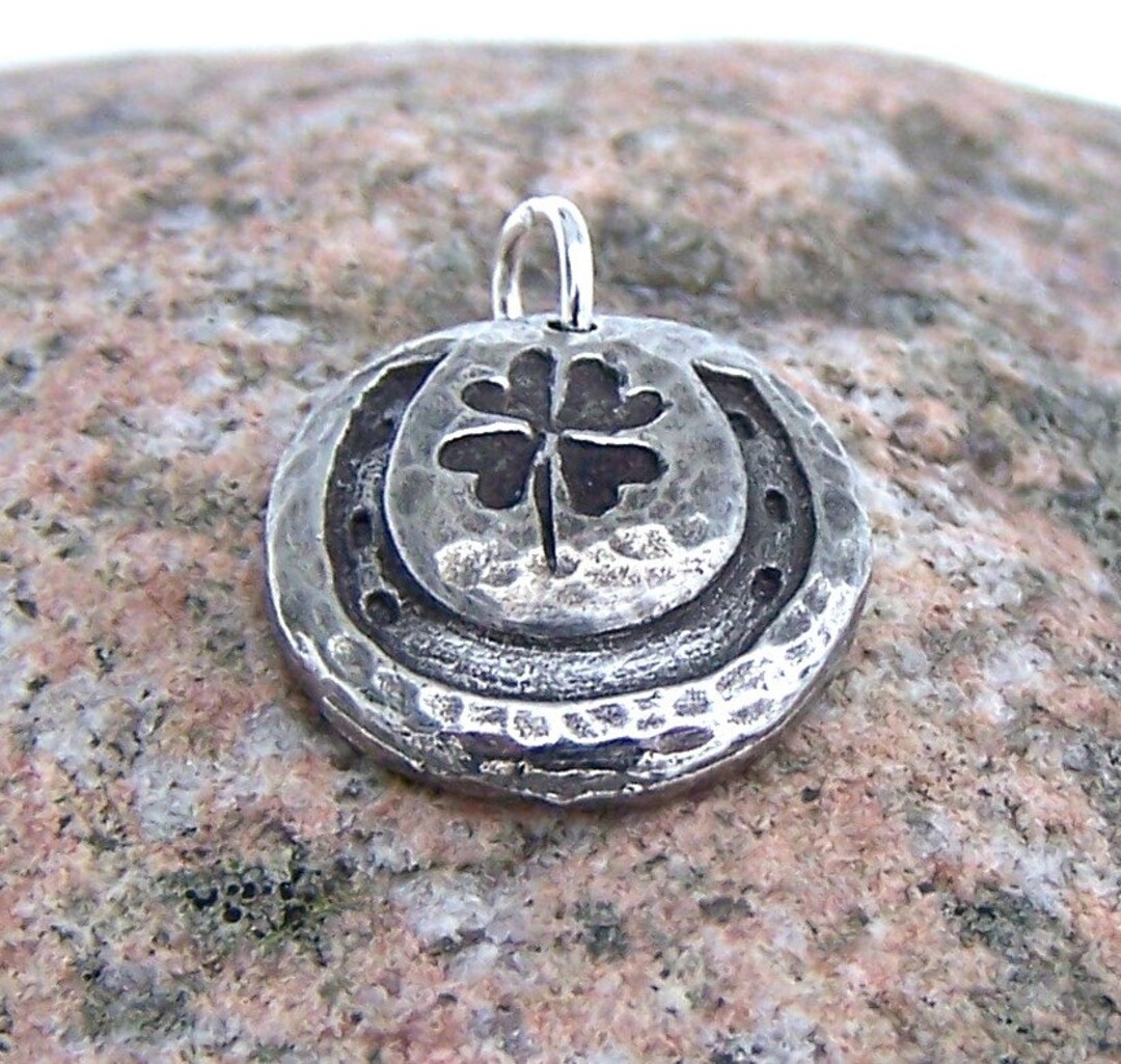 Horseshoe & Four Leafed Clover Charm, Rustic Handmade Jewelry, Hand ...