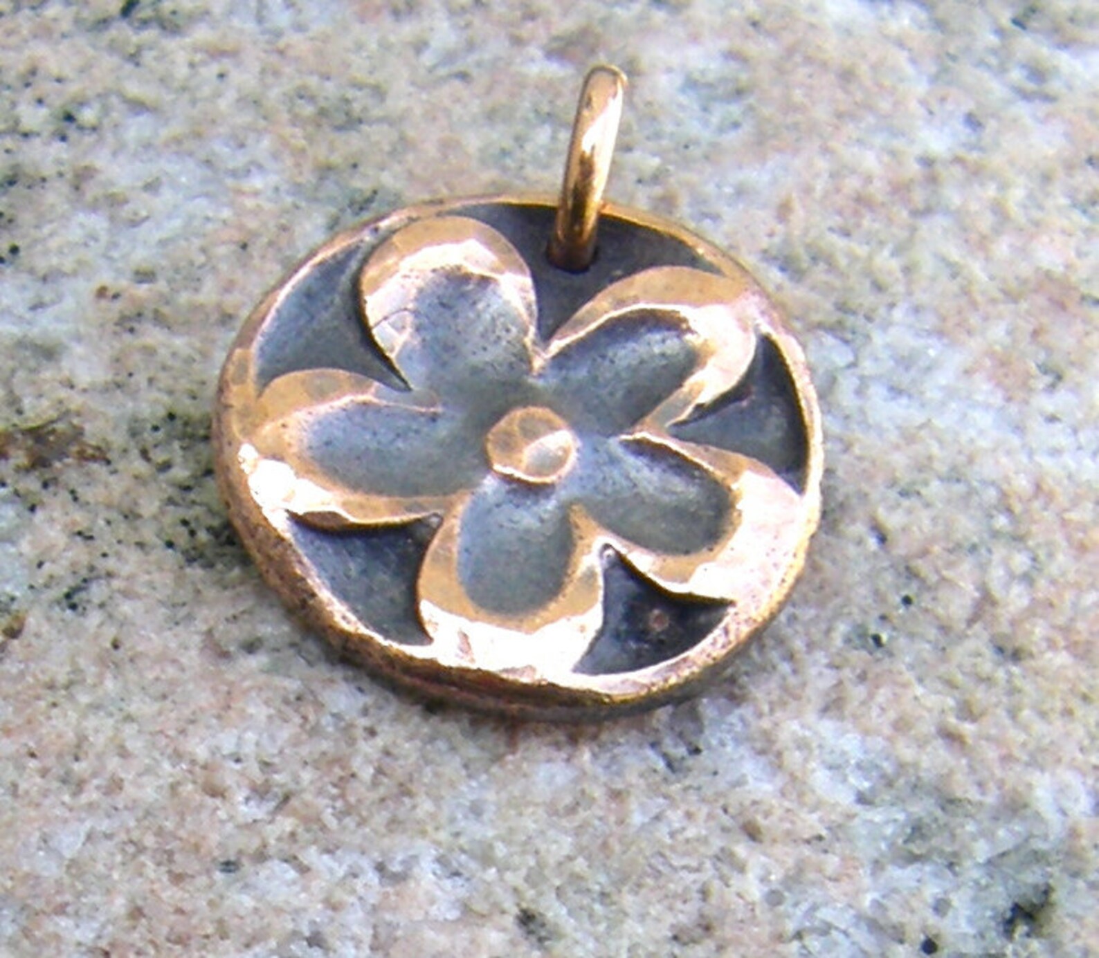 Copper Flower Pendant or Charm Hammered Oxidized Rustic - Etsy