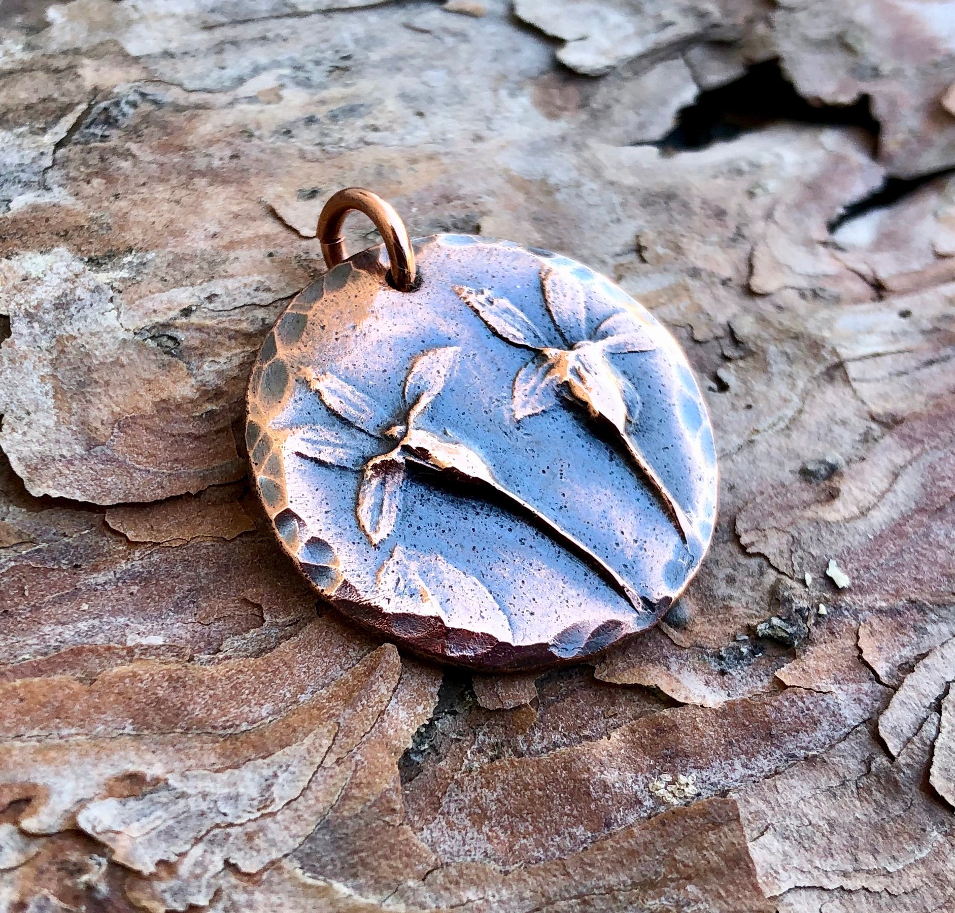 Copper Spring Flower Pendant, Wildflower Nature Jewelry
