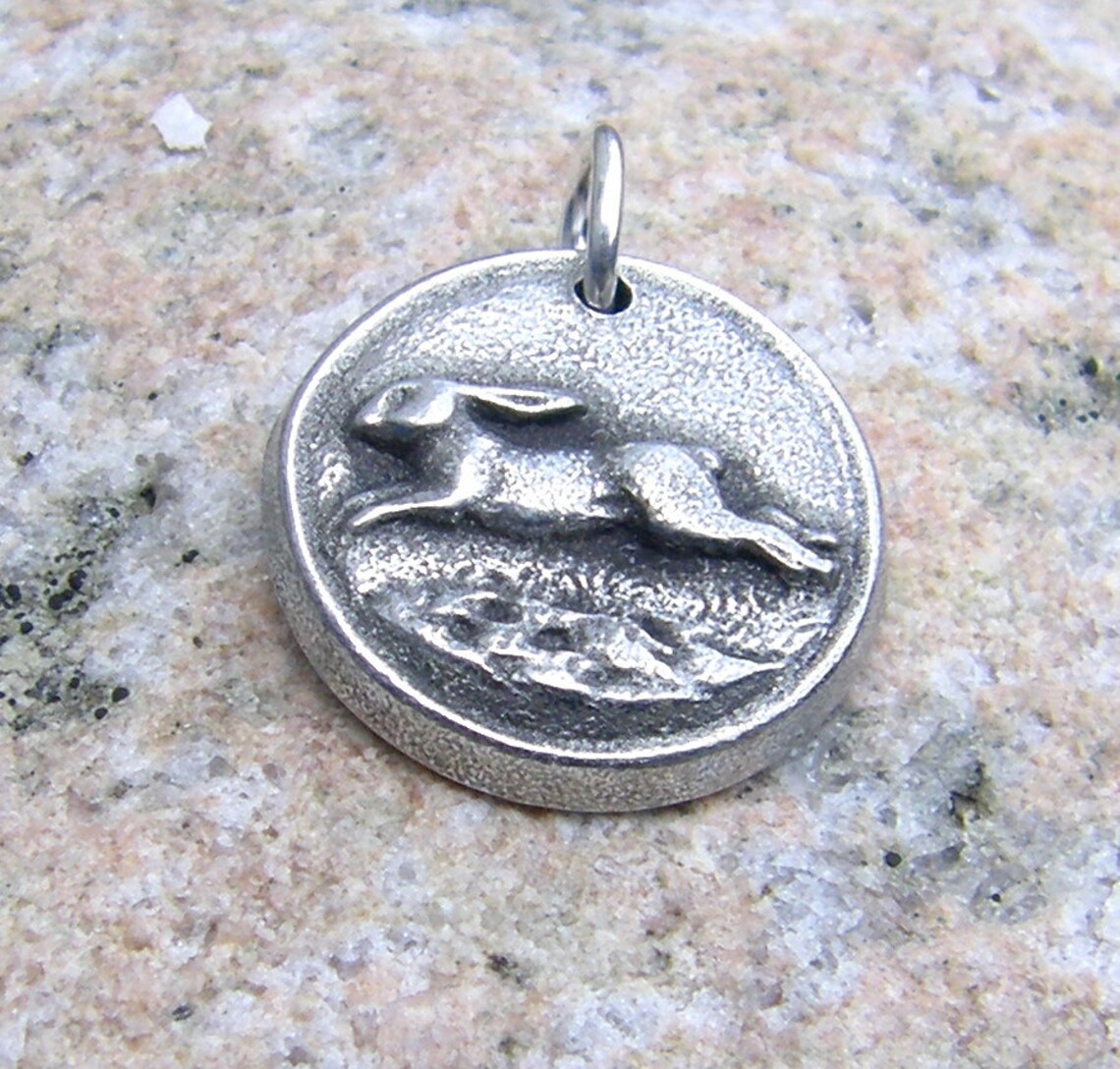 Running Rabbit Pendant Bunny Charm Rustic Jewelry Hand Cast - Etsy