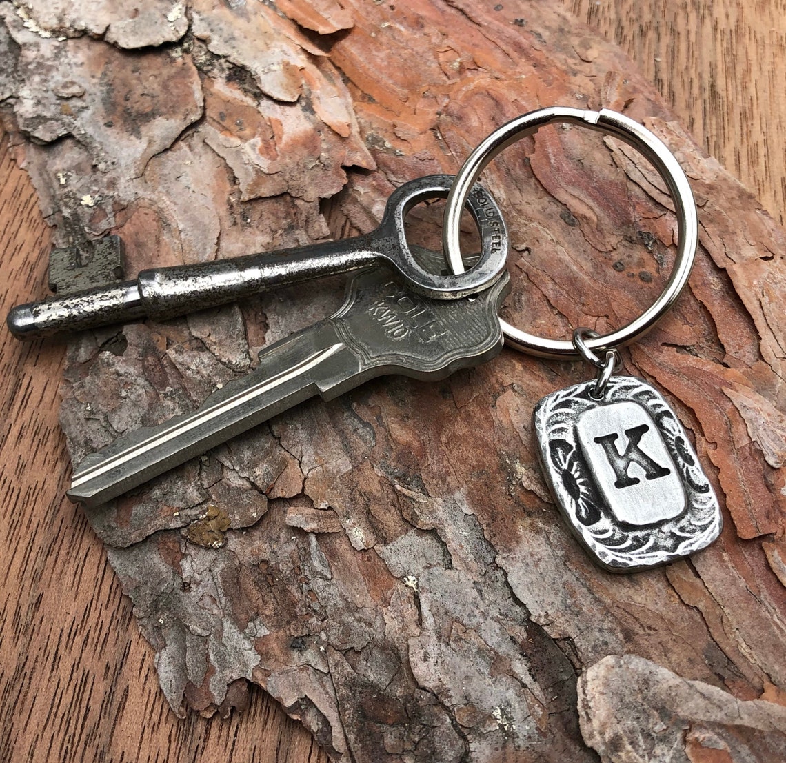 Western Monogram Keychain Key Ring Hand Cast Pewter Hand | Etsy