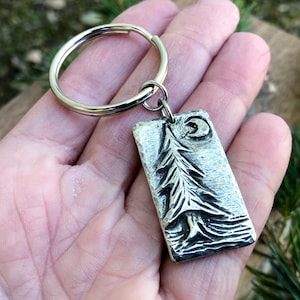 Pine Tree Keychain, Evergreen Forest Key Ring, Rustic Handmade Pewter ...
